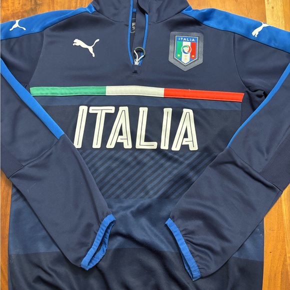 Puma | Shirts | Puma Italia Emblem Jacket Black And Blue | Poshmark